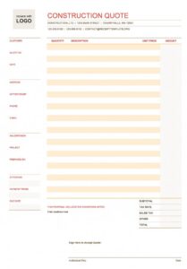 6+ Free Construction Quote Templates - Free Quotation Templates - Estimate